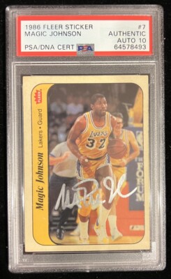 Magic Johnson Signed 1986 Fleer Sticker PSA/DNA Gem Mint 10 Auto ...