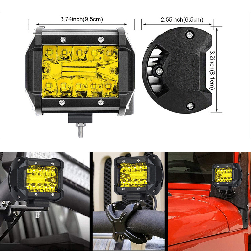 2pcs 4" Yellow LED Work Lights Spot Pods OffRoad Truck ATV UTV Driving ...
