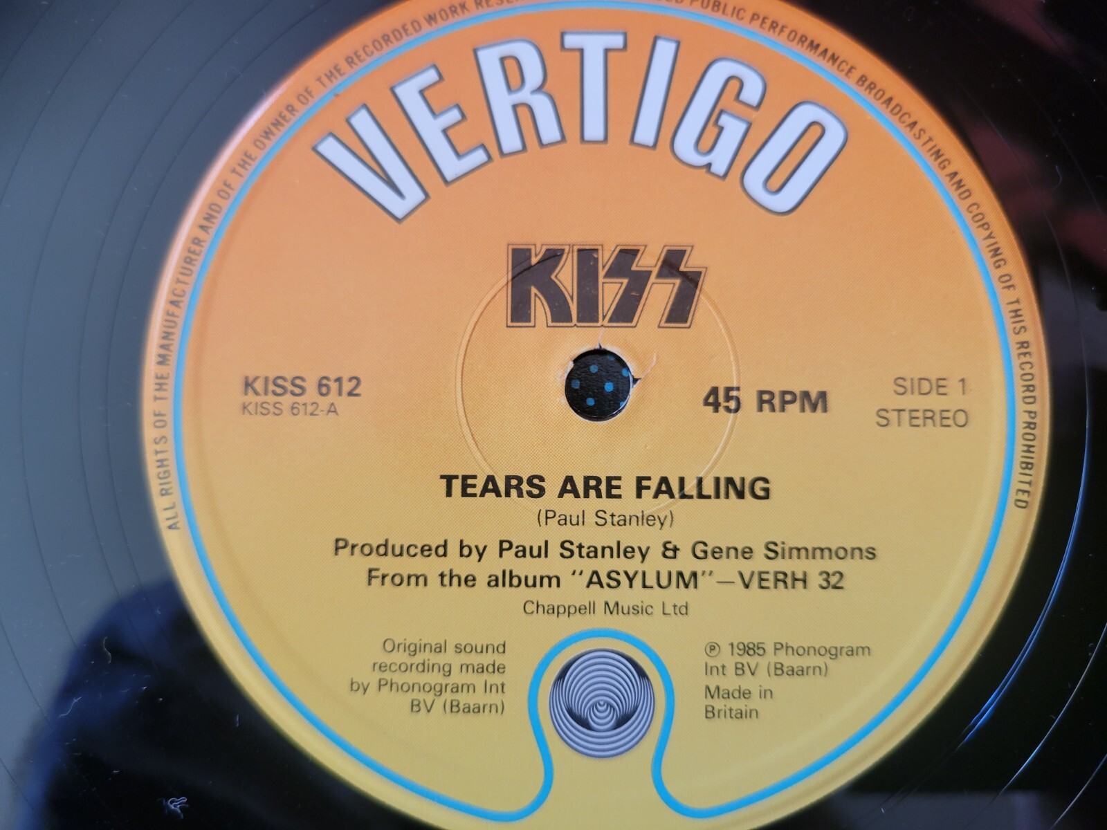 KISS "Tears Are Falling" Original 12" Vinyl. U.K pressing. 1985. VERY ...