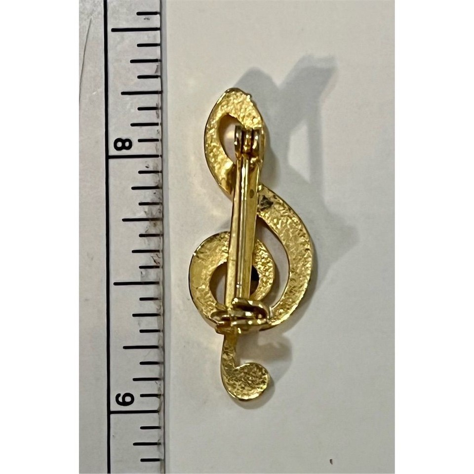 Vintage Gold Tone Treble Clef Music Note Brooch Anniversary Lapel Tie ...