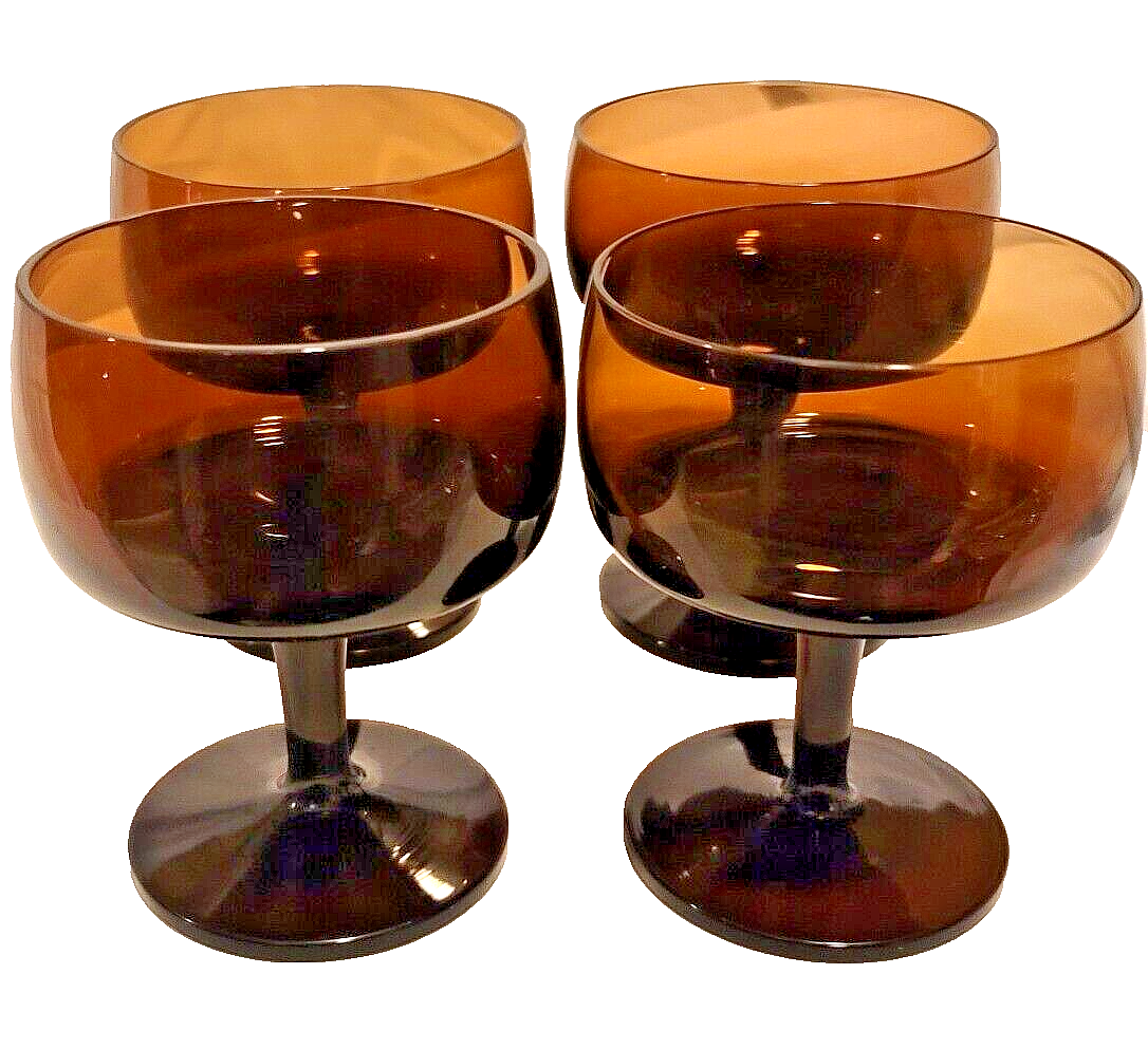 VTG Handmade Glass Sherbert Bowls. Set of 4 Stemmed Brown Dessert ...