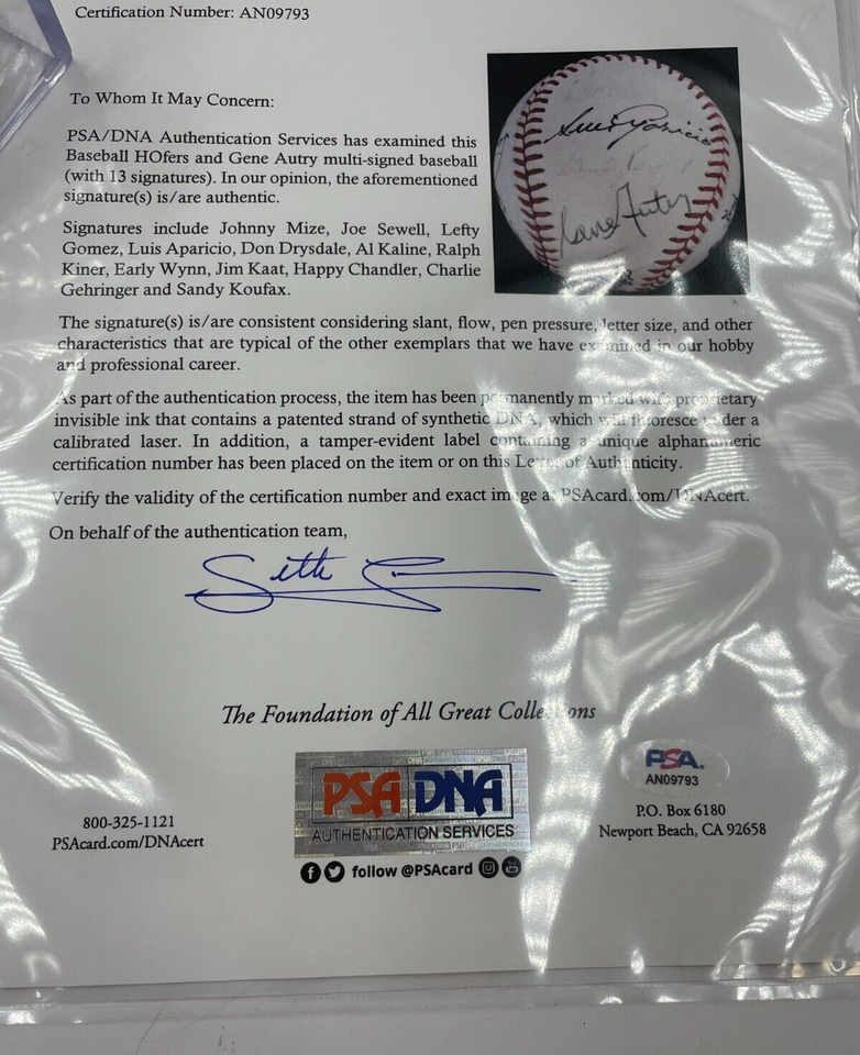 Baseball Signed by Gene Autry + 12 MLB Hall of Famers w/ Sandy Koufax ...