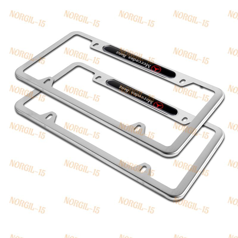 2pcs MERCEDES-BENZ 2018 2019 Black Silver METAL license plate frame ...