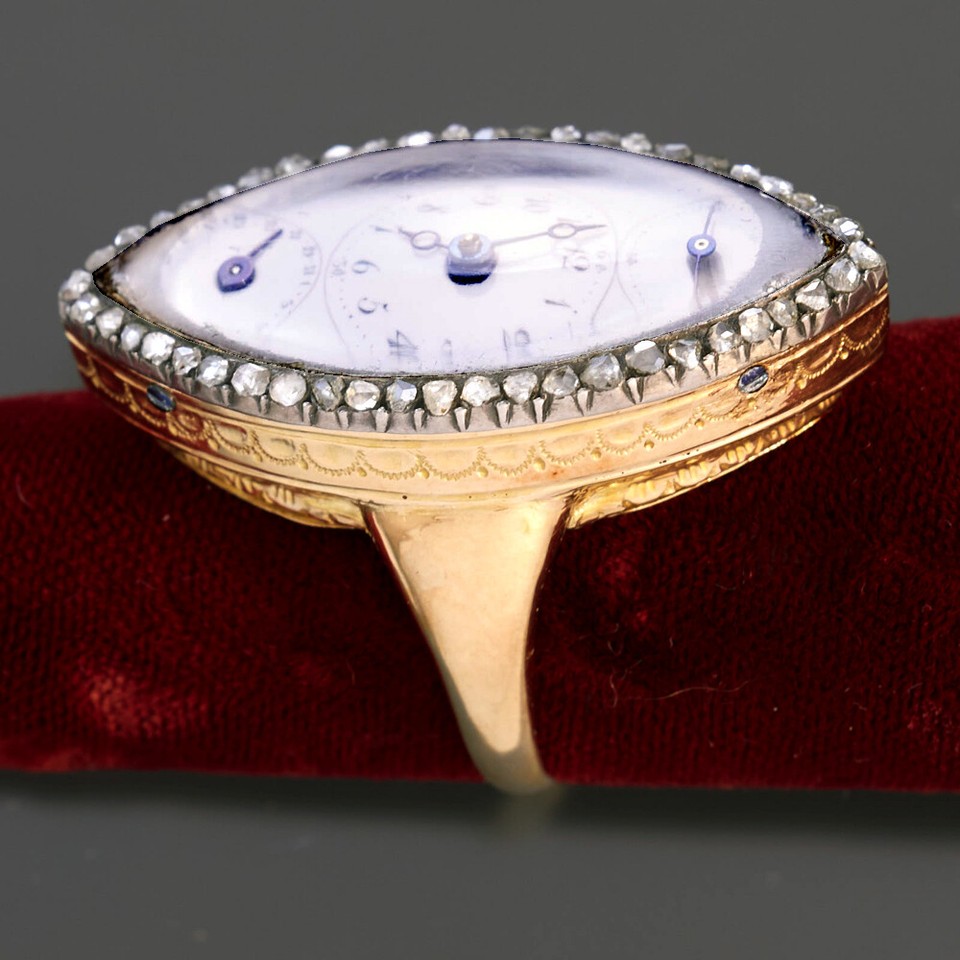 RARE 18K YELLOW GOLD SWISS RING WATCH WITH DIAMOND BEZEL CA1840 ...