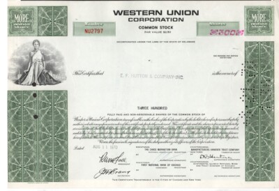 Western Union Corporation - Original Stock Certificate - 1970 - NU2797 ...