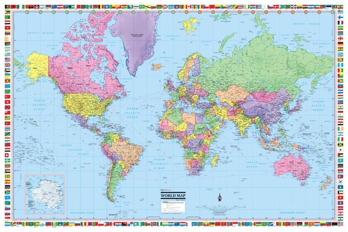 World Wall Map Poster 36"x24" with Flags Paper, Laminated | eBay