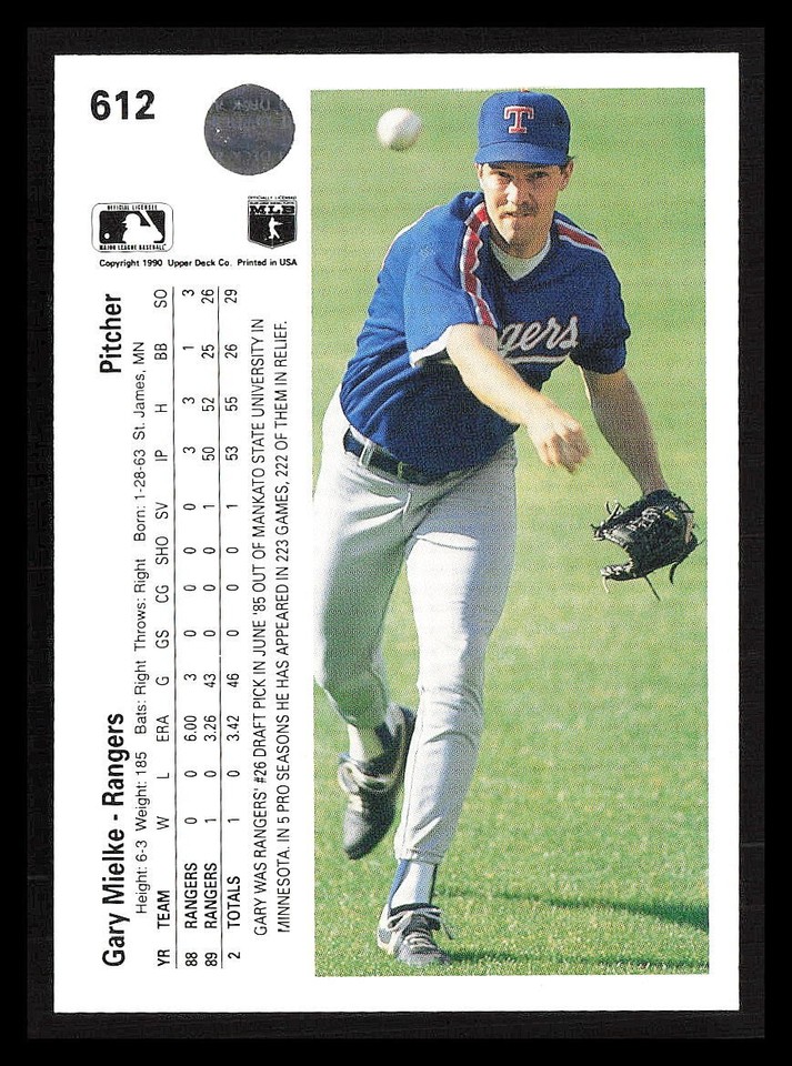 Gary Mielke 1990 Upper Deck #612 Texas Rangers | eBay