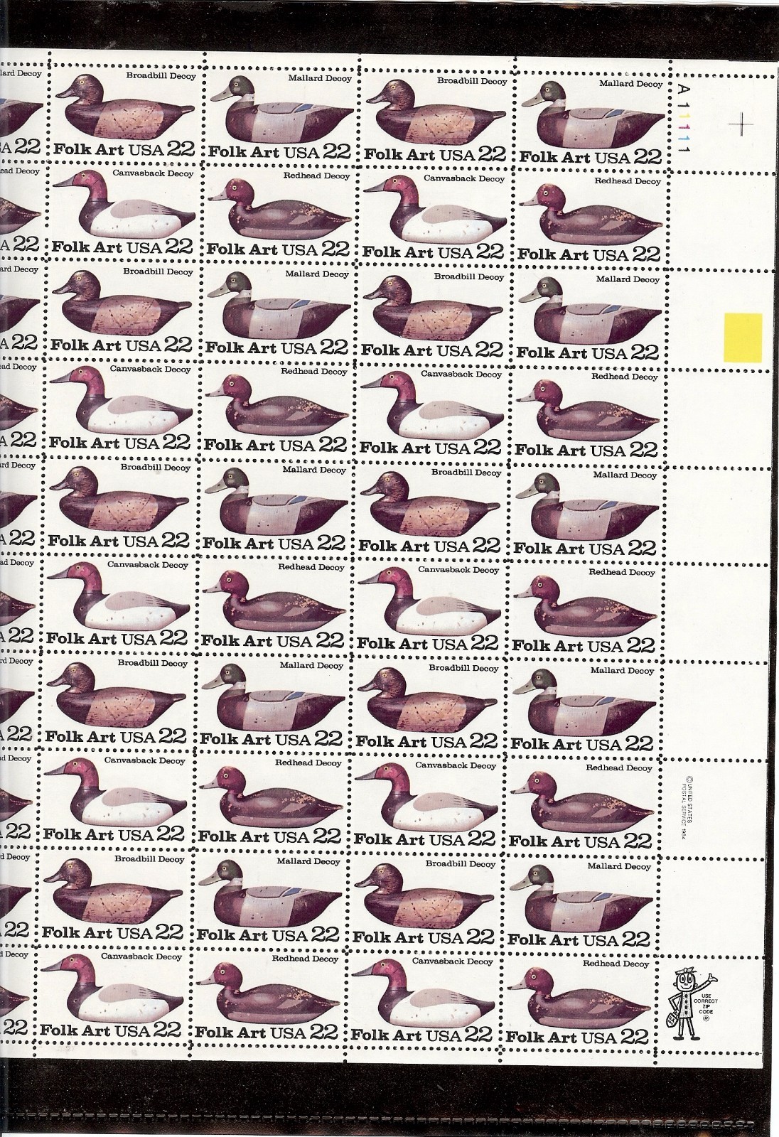 SCOTT#2138-41, 22C STAMP DUCK DECOYS SHEET OF 50 MNH OG EXCELLENT SHEET ...