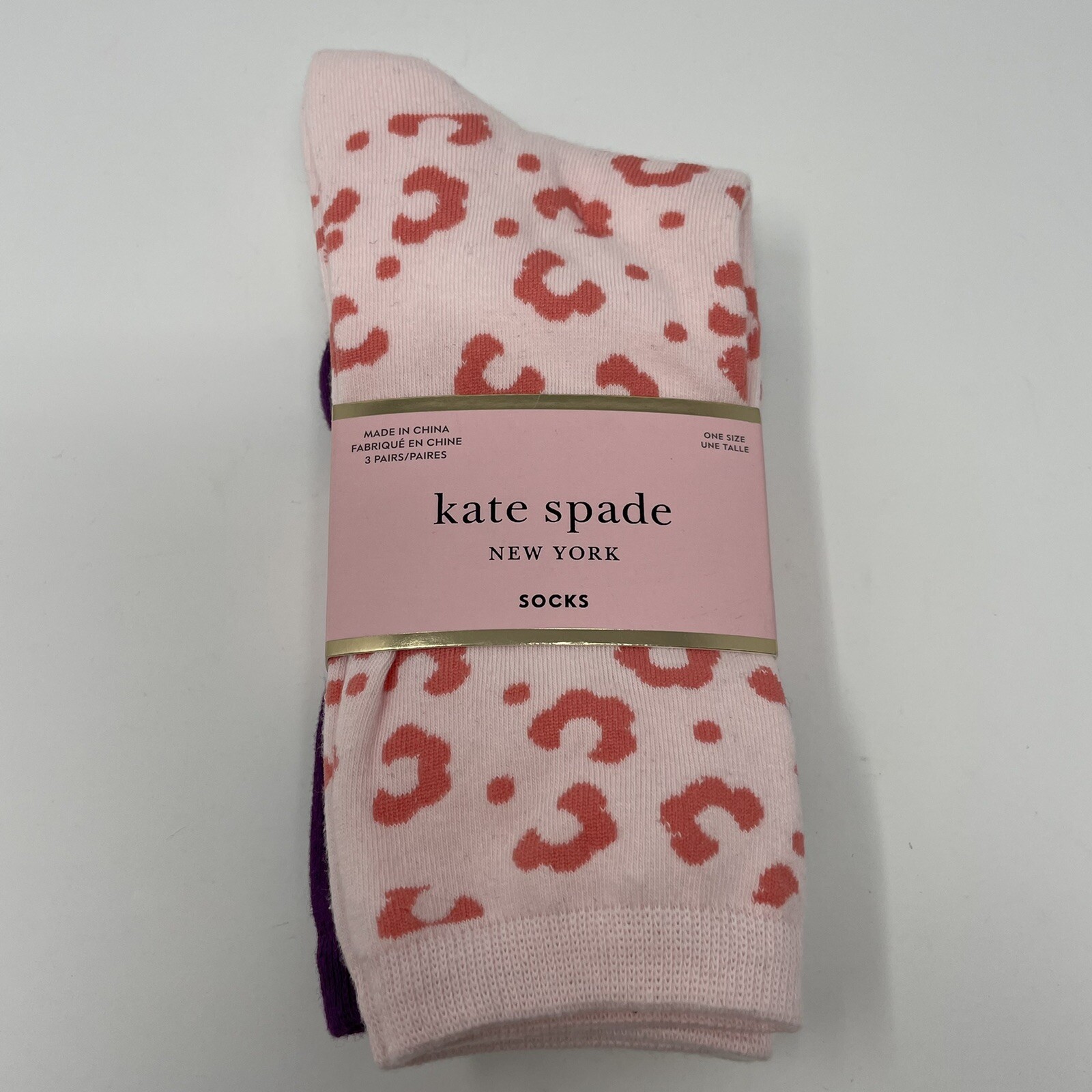 Kate Spade Crew Socks 3 Pack Leopard Pink Purple Womens SZ 4-10 | eBay