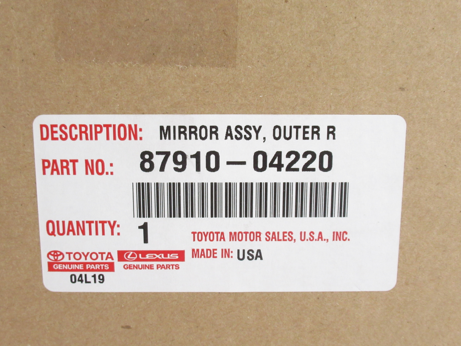 Genuine OEM Toyota 87910-04220 Passenger Side Mirror Assy 2016-2020 ...