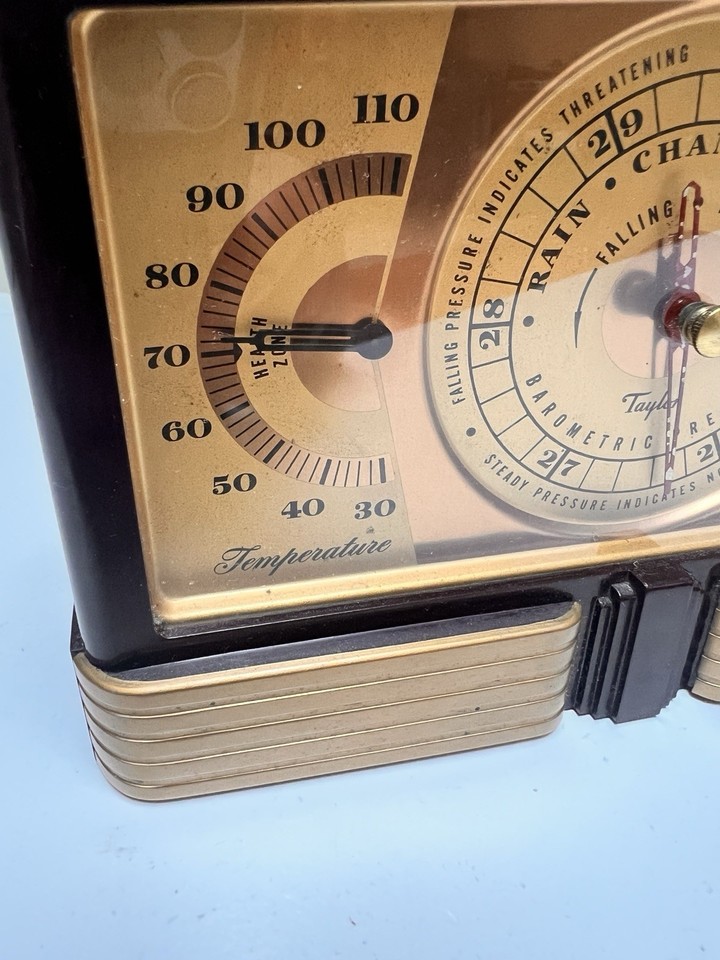 Taylor Barometer Weather Station Art Deco Bakelite Case Temp & Humidity ...
