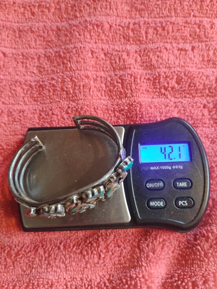Vtg Zuni w/Inlaid Stones Sterling Silver Triple Rainbow Man Cuff ...