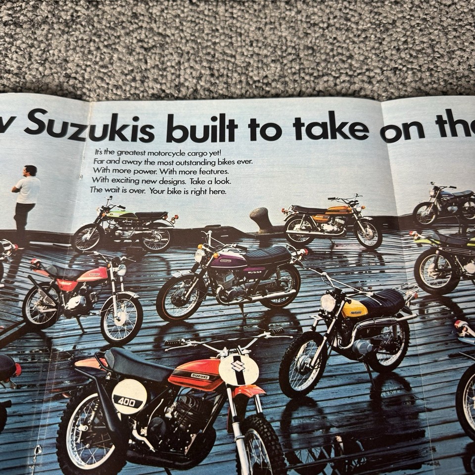 Vintage Suzuki Motorcycle Tri Fold Advertisement Dealer Brochure Poster ...