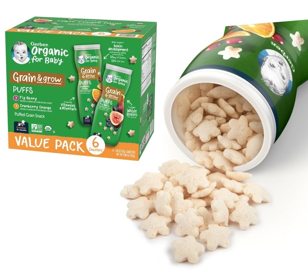 Gerber Puffs Snacks For Baby, Grain & Grow, Puffs, Puffed Grain Snack,