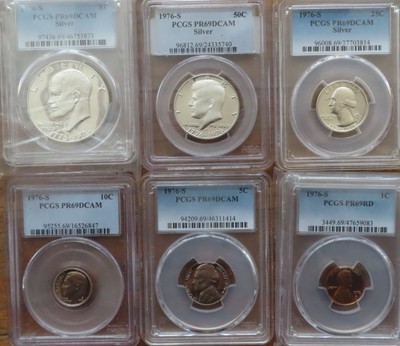 1976-S U.S. 6 Coin Proof Set-PCGS PR69DCAM ($1’s-50C-25C-10C-5C) and ...