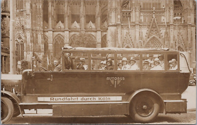 RPPC c1920's Cologne Germany Tour Bus at Catholic Gothic Cathedral ...