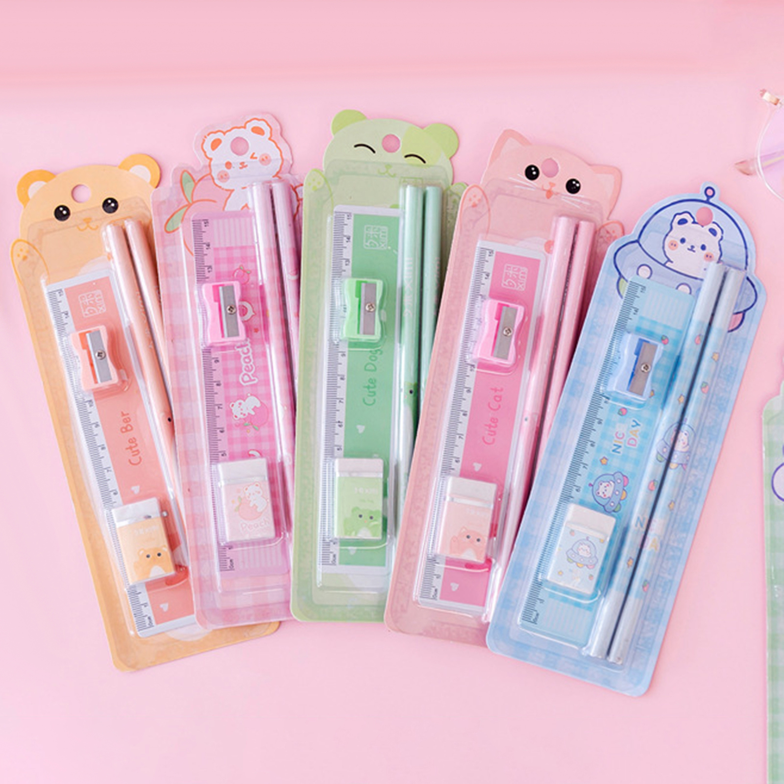 3 Set Pencil Set Bear/cat Doing Homework Stationery Pencil Set Kids ...