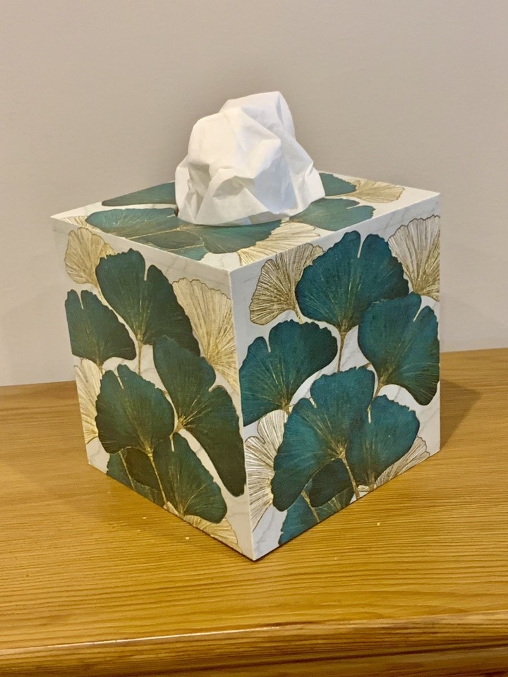 Ginkgo Leaf Handmade Tissue Box Cover / Tissue Box Holder / Teal and ...