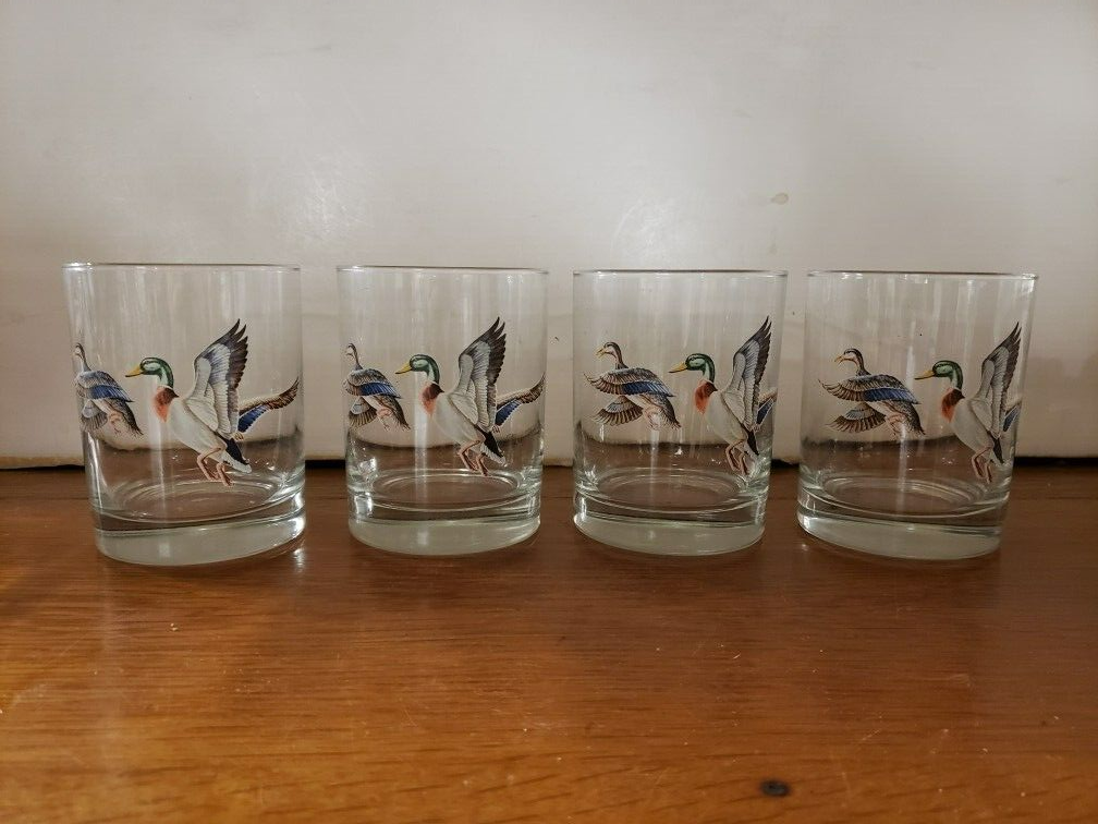 4 Low Ball Whisky Glasses Mallard Ducks in Flight Norman R. Wamer ...