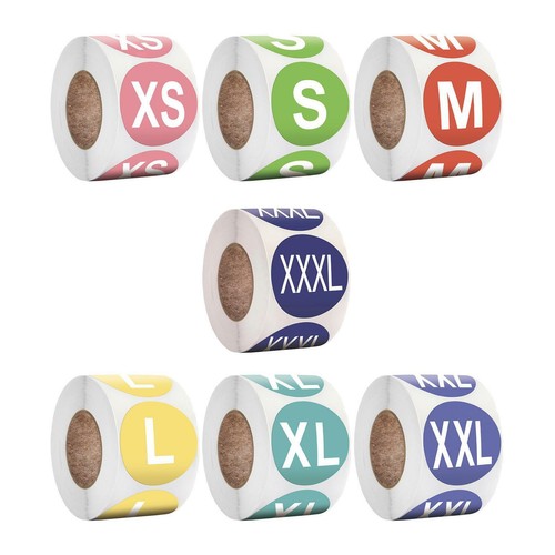 7x Clothing Size Stickers Labels Paper Self Adhesive Round Coded for ...