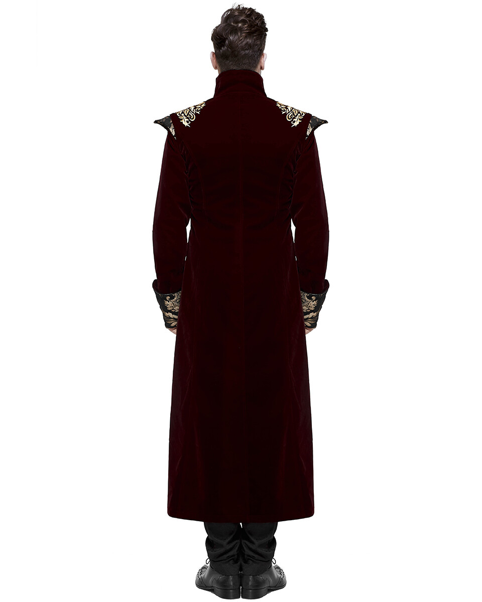 Devil Fashion Mens Long Gothic Coat Jacket Red Velvet Black Gold Damask ...