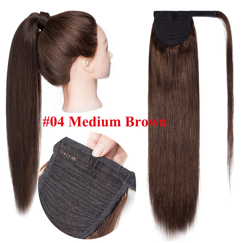 100% Real Remy Human Hair Ponytail Extensions Wrap Around Clip in ...
