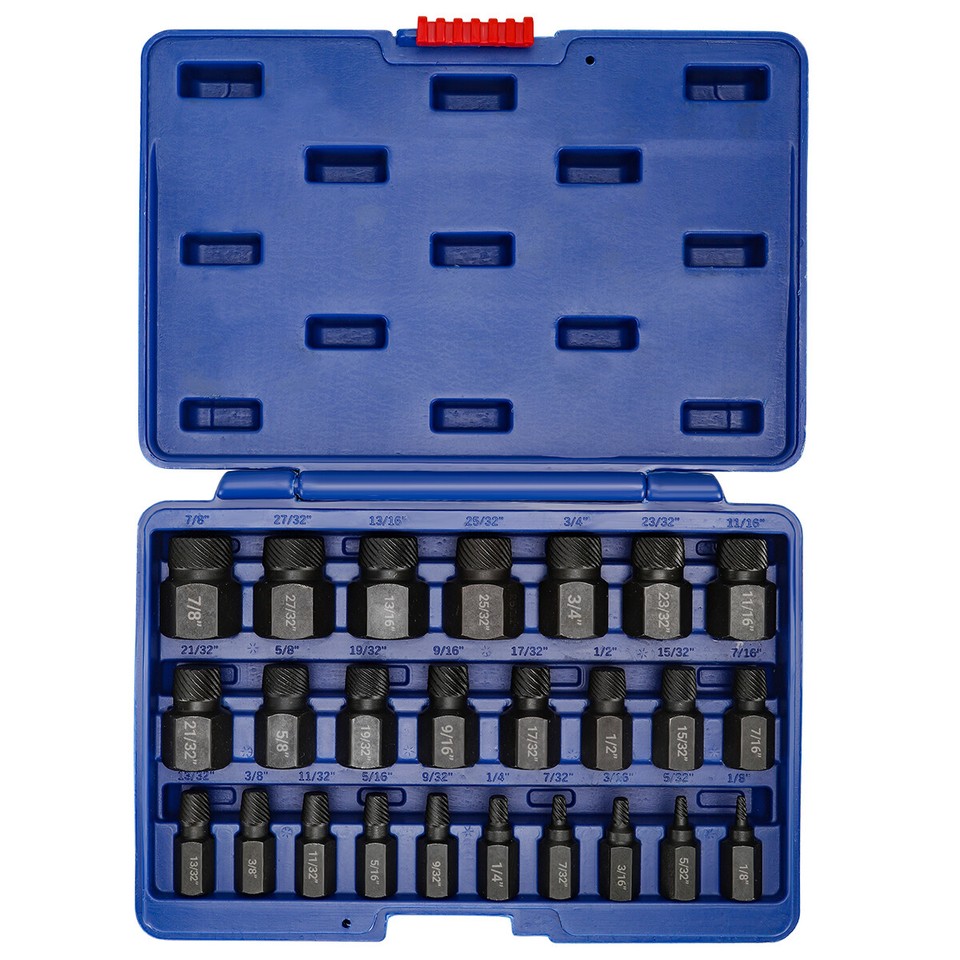 25-Piece Easy Out Screws Bolt Extractor Socket Set Hex Head Rounded ...
