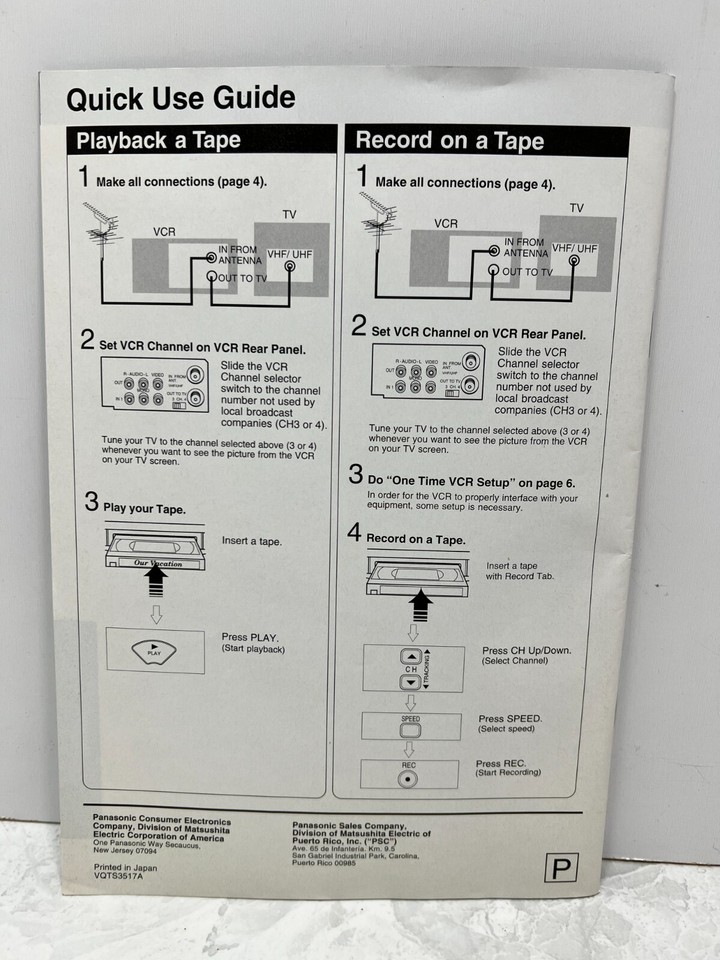 Panasonic Omnivision VHS PV-9661 VCR Operatings Instruction Owner's ...