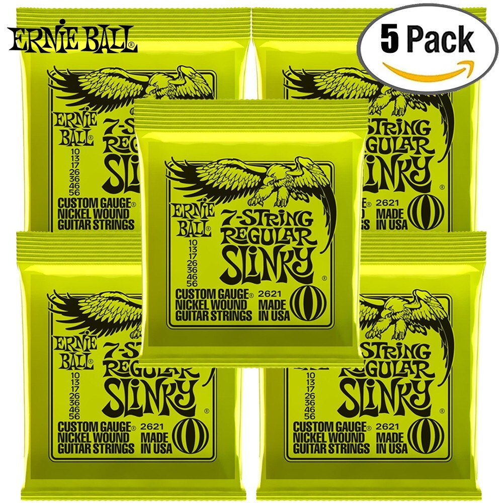 5-PACK Ernie Ball 2621 7-String Reg Slinky Nickel Electric Guitar ...