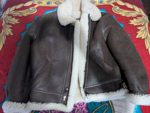 Schott Classic B-3 Sheepskin Leather Bomber Brown Jacket Size XL | eBay