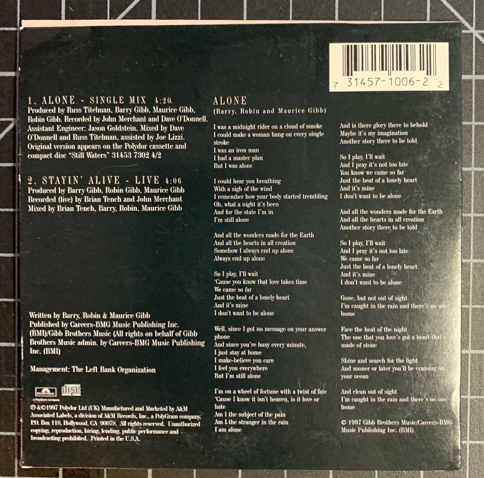 Bee Gees Alone CD Single 2 Tracks Very Clean Disc | eBay