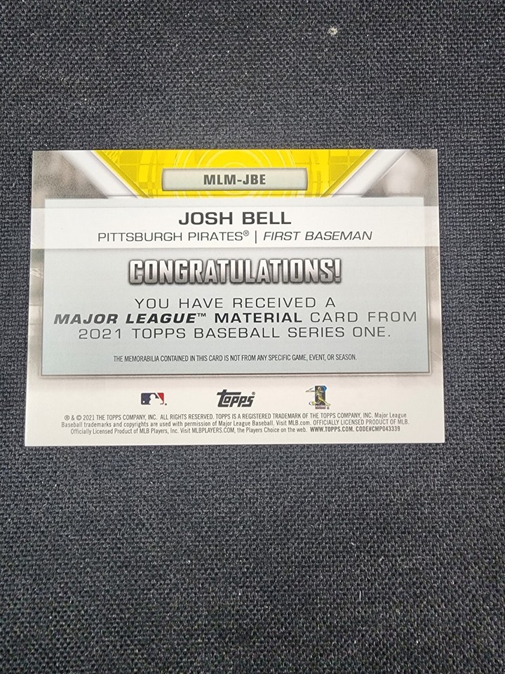 2021 Topps Josh Bell MLM-JBE Series 1 Major League Material Card Camo ...