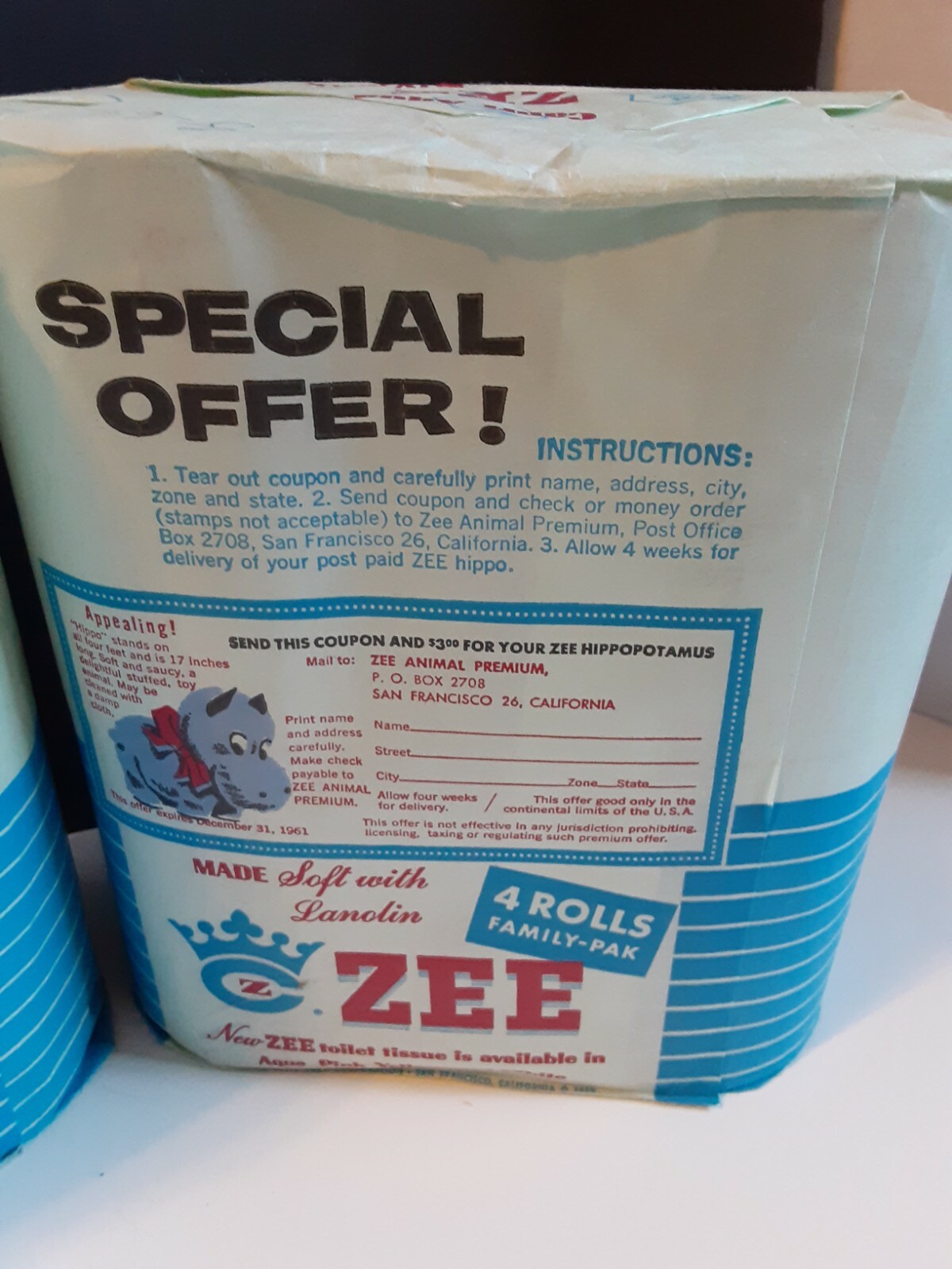 Vintage ZEE BATHROOM TISSUE Toilet Paper Capri Aqua 4 ROLL Lot/2 Movie ...