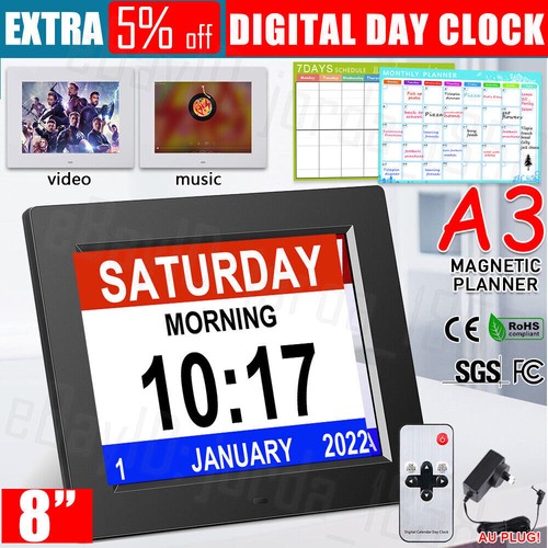 8'' LED Large Digital Day Clock Calendar Dementia Date Week Month Year ...