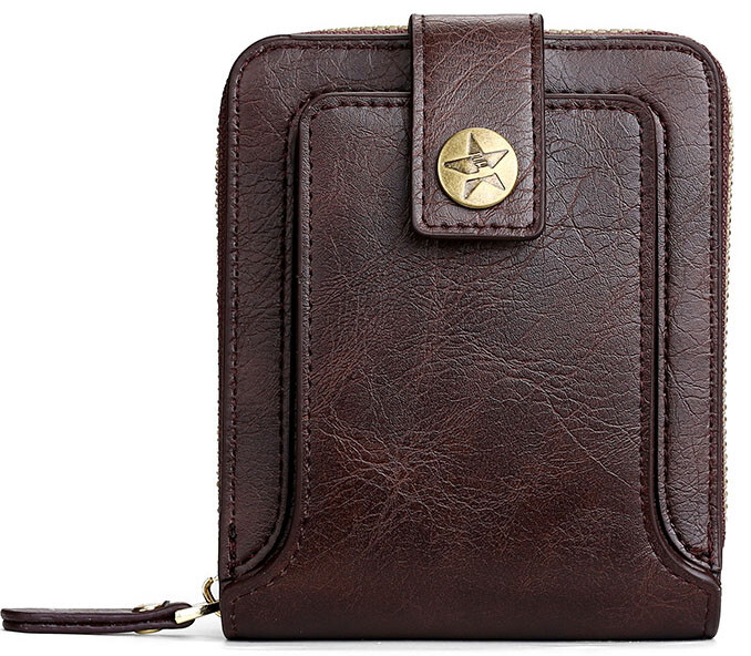 Men Men's T4 Trifold Leather Wallet Retro Multifunctional Zipper Buckle ...