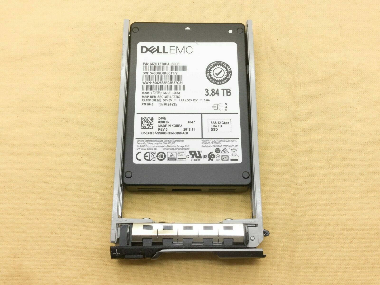 X8F87 DELL EMC 3.84TB 12Gbps SAS 2.5IN HOT-PLUG SSD 0X8F87 MZ-ILT3T8A ...
