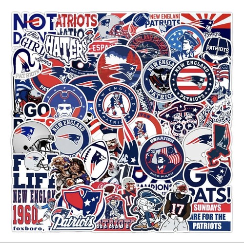 New England Patriots Football 50 Pack Decal Stickers Non-Repeating NFL ...