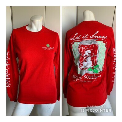 Simply Southern T Shirt Womens S Christmas Snowman Long Sleeve Let It ...