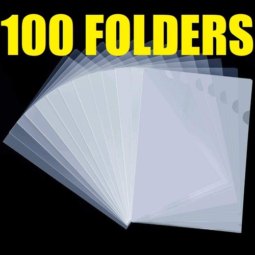 100 PACK - CLEAR Plastic A4 Cut Flush Folders Wallets Pockets Top/Side ...
