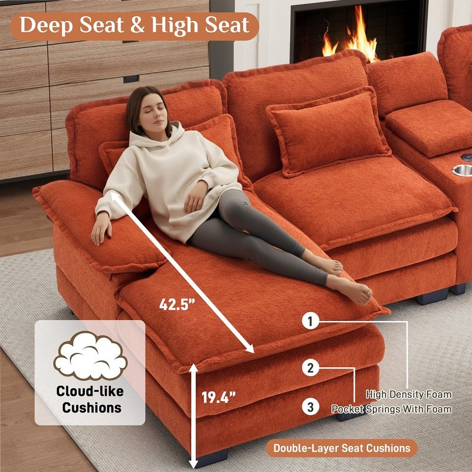 Modern 124" U-Shaped Oversized Sectional Sofa Couch w/Central Console ...