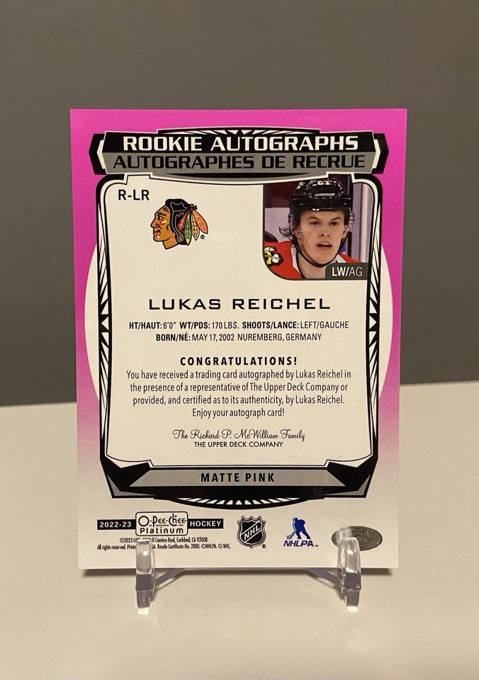 2022-23 OPC Platinum Lukas Reichel Matte Pink Rookie Auto | eBay