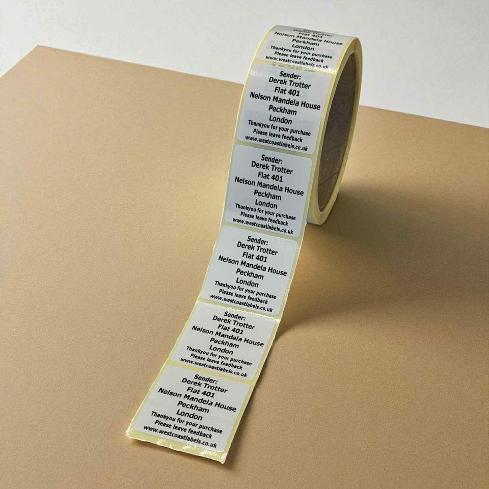 Personalised Printed Sticky Address Labels Stickers White 38 mm x 38 mm ...