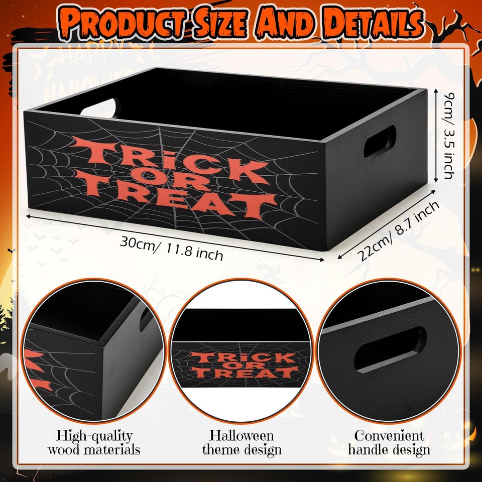 Halloween Candy Bowls Wooden Halloween Candy Box 11.8 Inch Large Trick ...