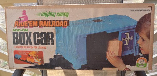 1969 BLUE Mighty Casey Passenger Train Car w/ ORIG. BOX REMCO RIDE-ON ...