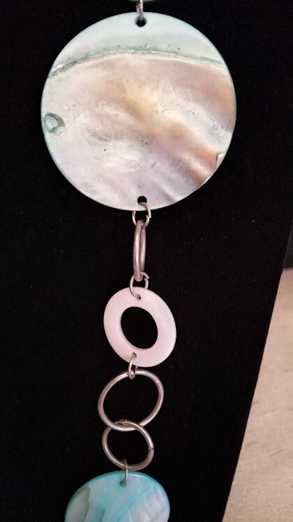 Silver Chain With Seashell Discs Pink Blue + Seashell Disc Hook ...