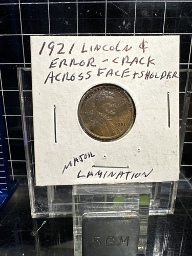 1921 Lincoln Cent Error Major Lamination Crack Across Face & Shoulders ...
