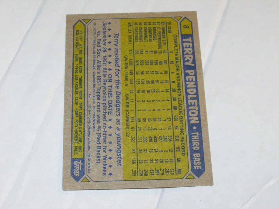 Terry Pendleton Autographed Topps Baseball Card | eBay