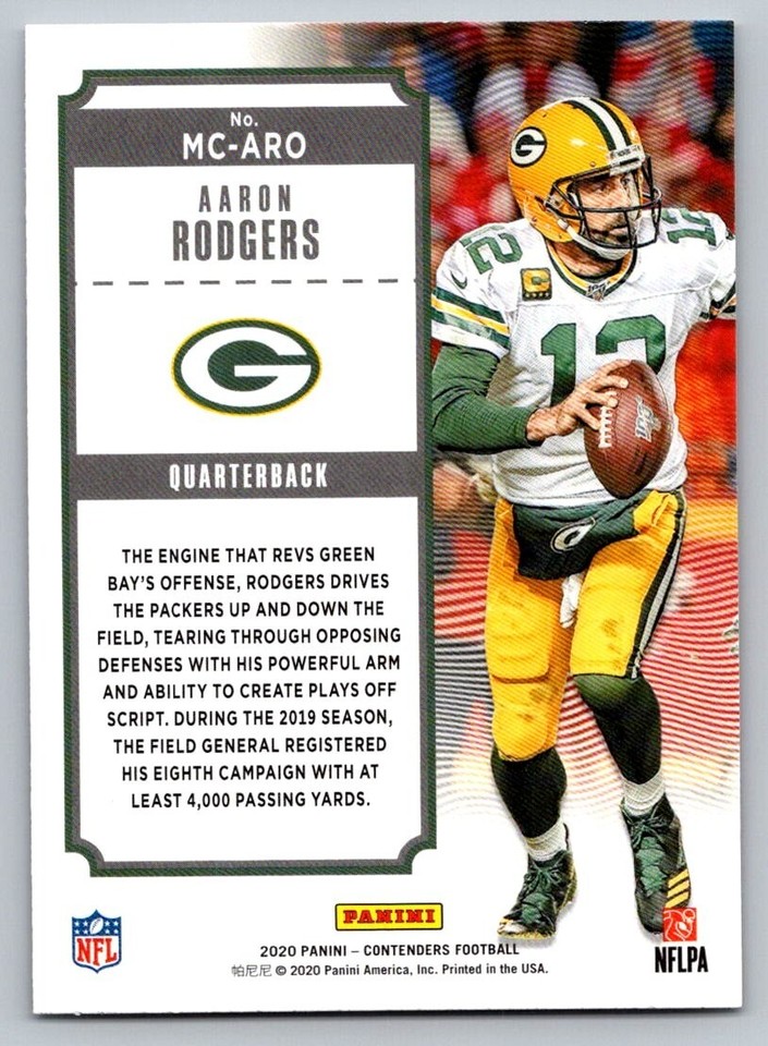 2020 Panini Contenders Football MVP Aaron Rodgers #MC-ARO Packers Jets ...