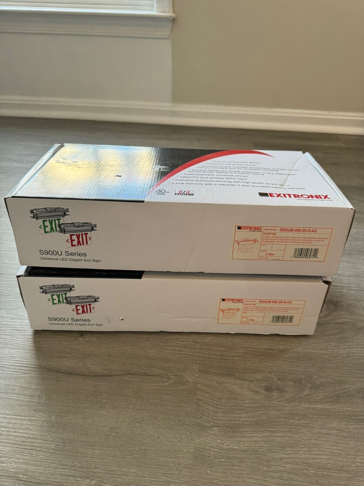 Exitronix S900UM-WB-SR-R-AG LED Edge-Lit Exit Sign 120-277V w/ Battery ...