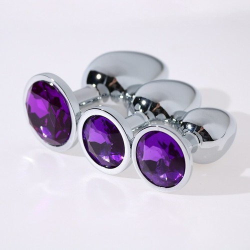 Diamond Anal Butt Toys Plug Round Insert Jeweled Gem Metal 3 Size Set S ...